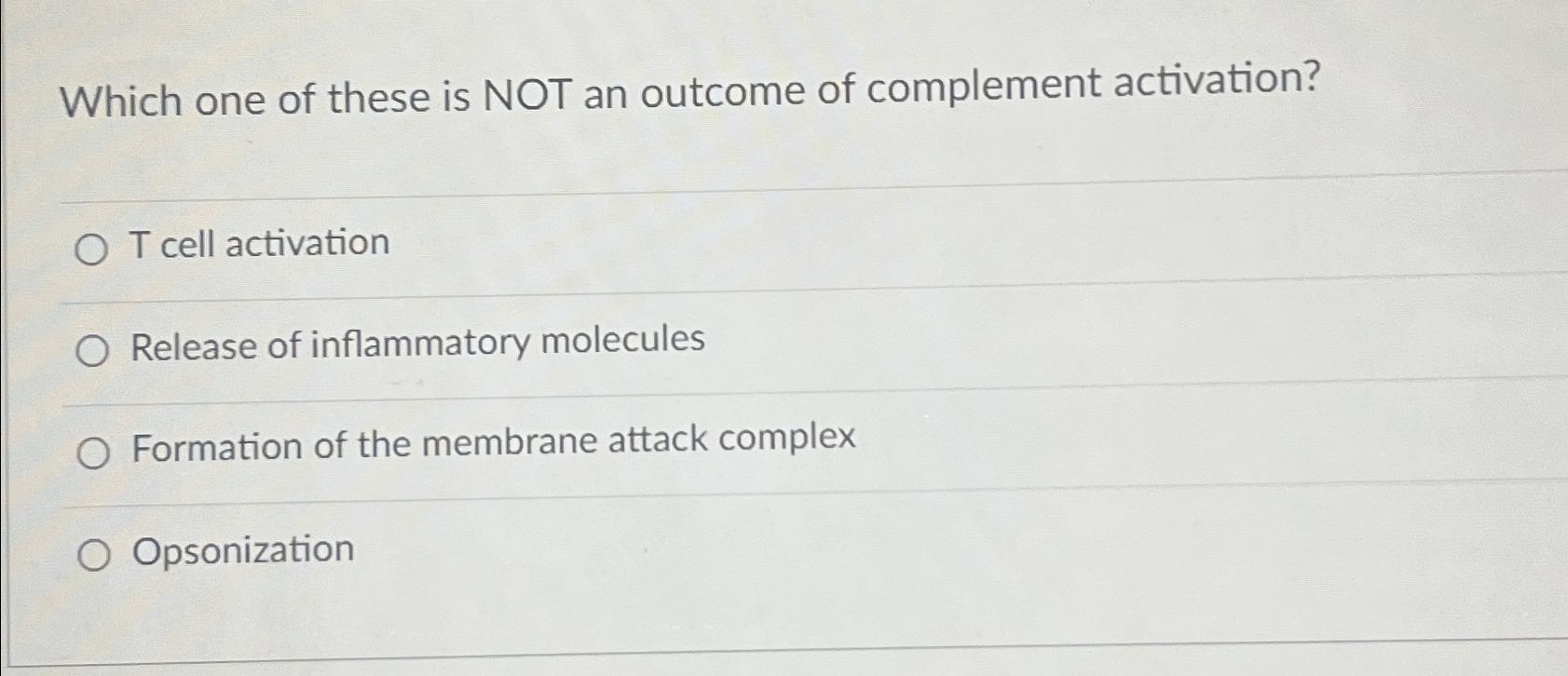 Solved Which one of these is NOT an outcome of complement | Chegg.com