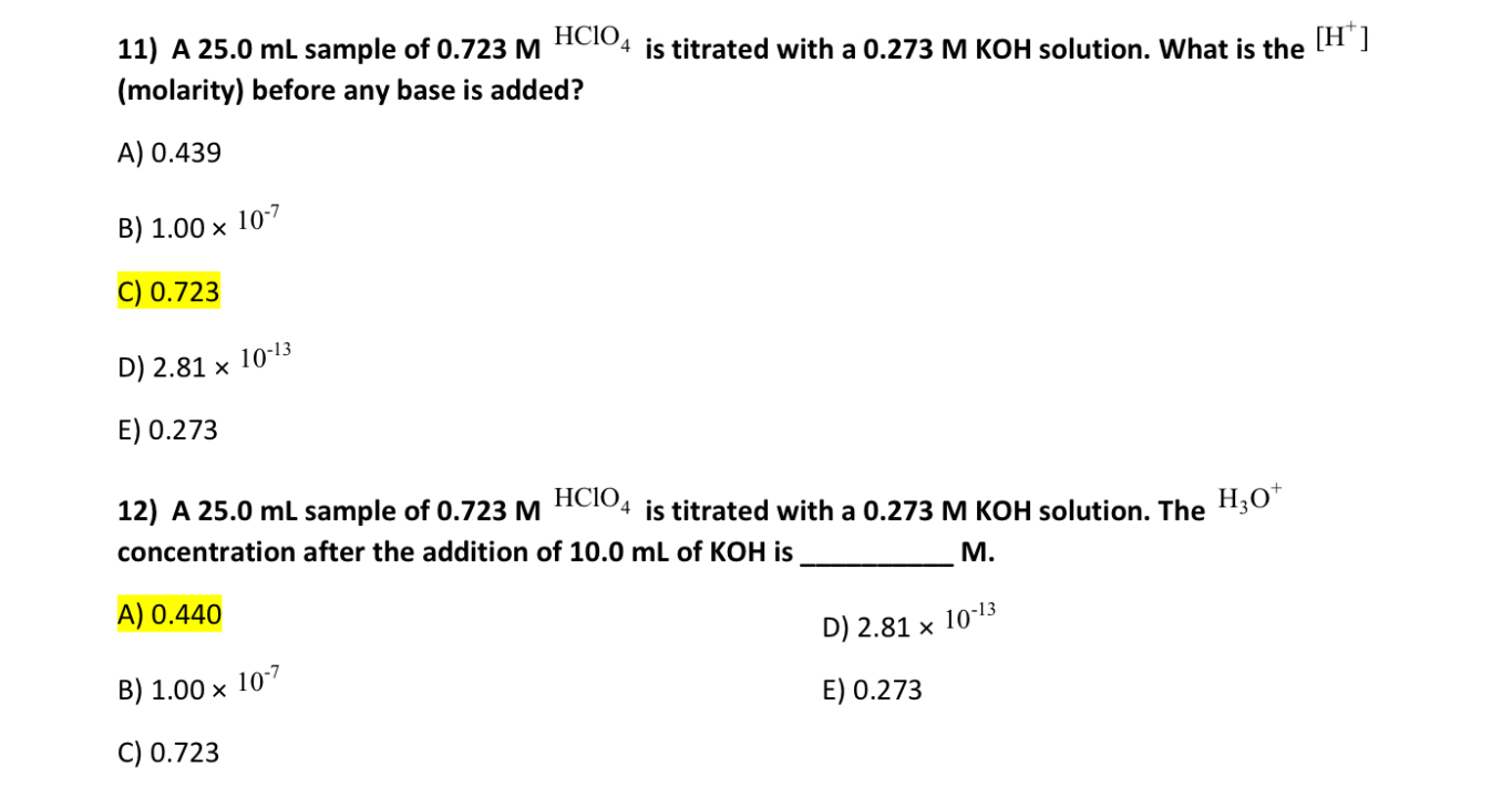 Solved A 25.0mL ﻿sample of 0.723MHClO4 ﻿is titrated with a | Chegg.com