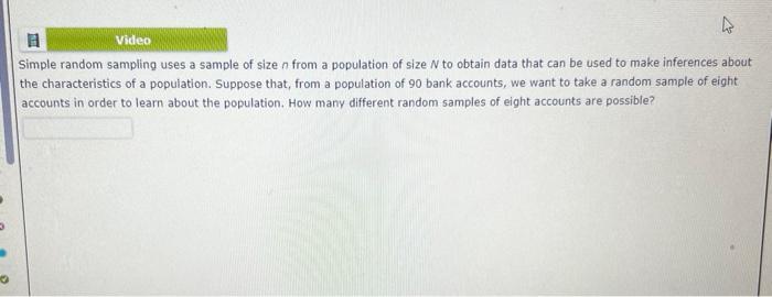 Solved Simple Random Sampling Uses A Sample Of Size N From A
