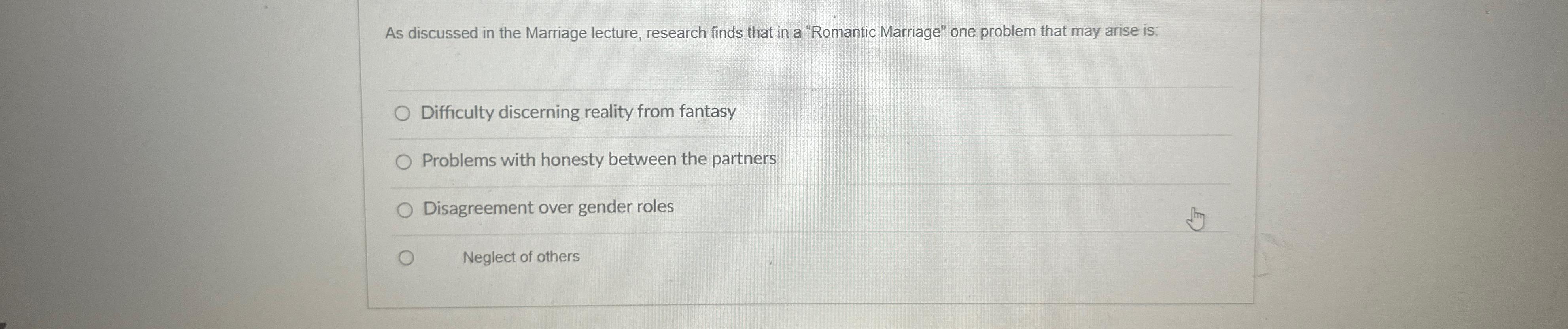 Solved As discussed in the Marriage lecture, research finds | Chegg.com