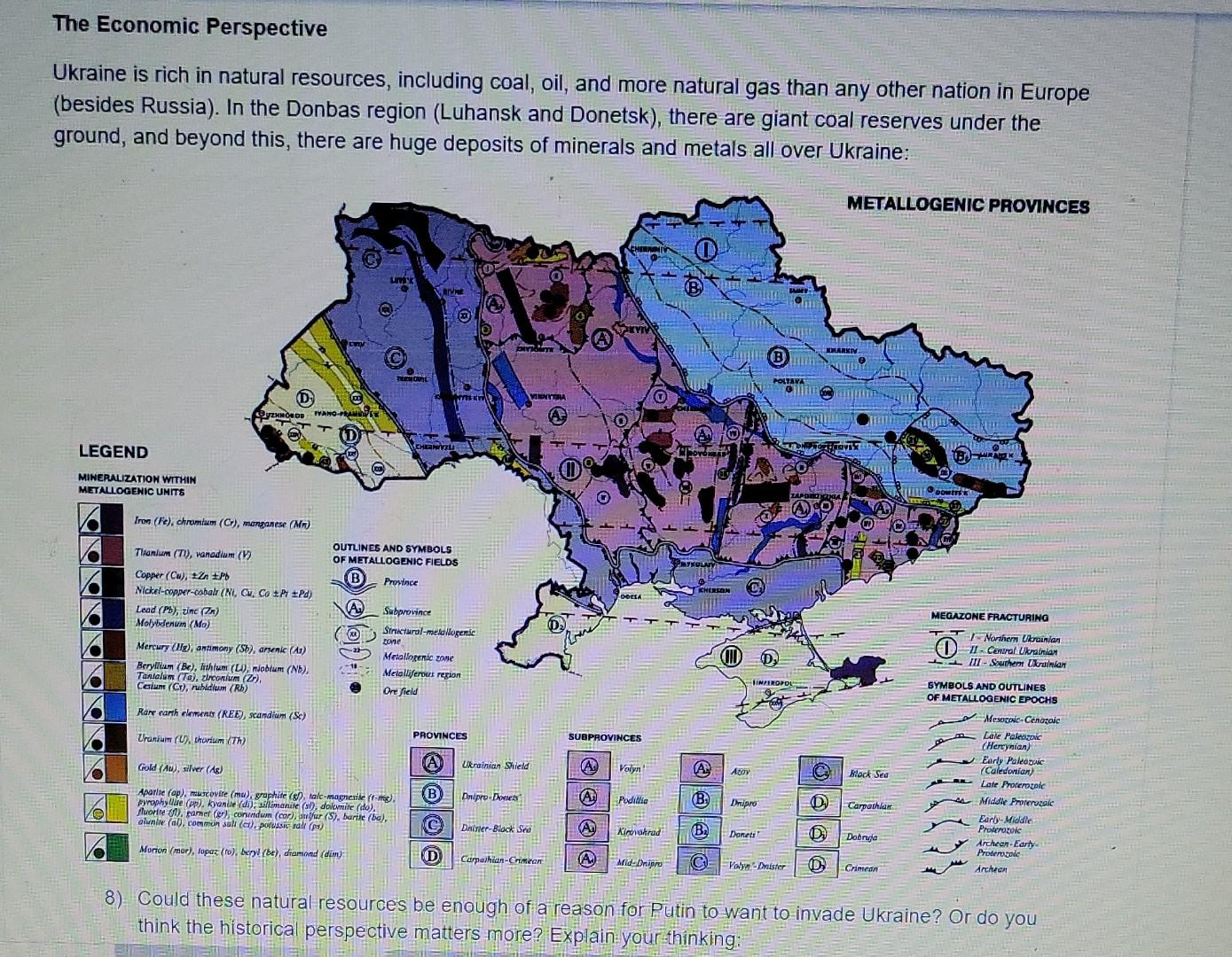 Solved The Economic Perspective Ukraine is rich in natural | Chegg.com