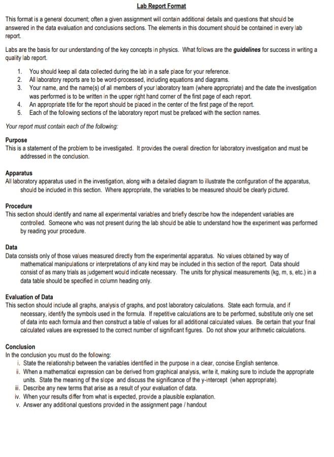 Solved Lab Report Format This format is a general document; | Chegg.com