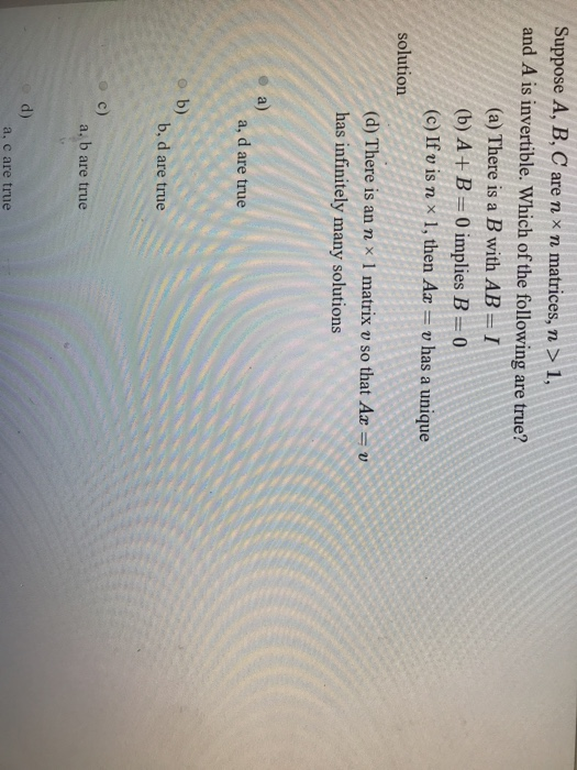 Solved Suppose A, B, C are n x n matrices, n > 1, and A is | Chegg.com
