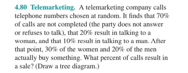 Solved 4.80 Telemarketing. A telemarketing company calls | Chegg.com