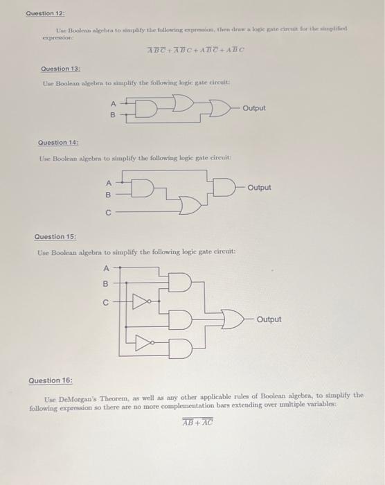 Solved expresion: ABC+ABC+AFC+ABC Ouestion 13: Use Boolsan | Chegg.com