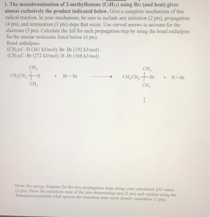 Solved 1. The monobromination of 2-methylbutane (C3H12) | Chegg.com
