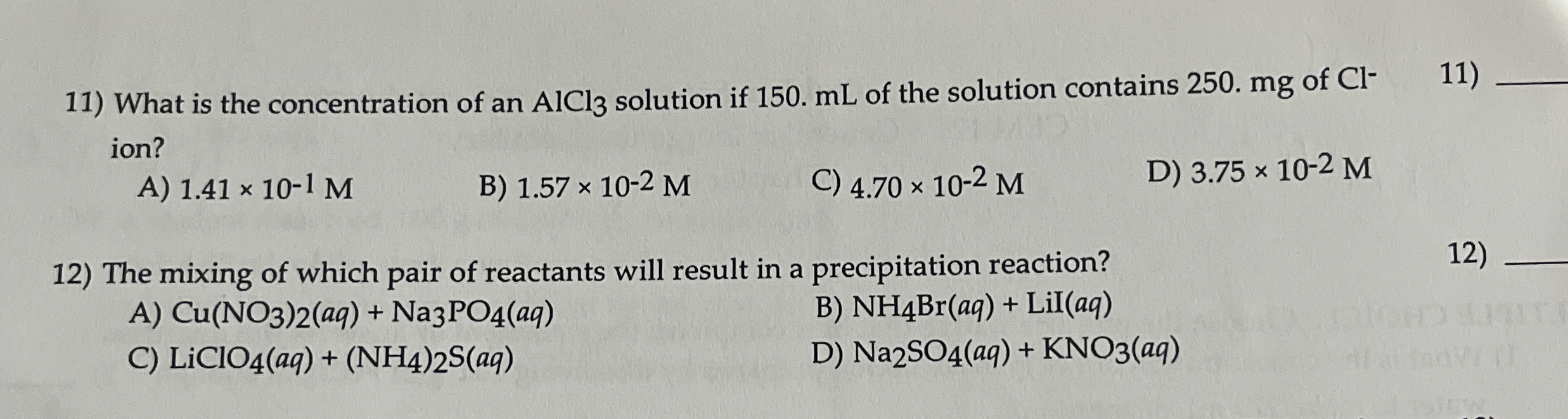 Solved What is the concentration of an AlCl3 ﻿solution if | Chegg.com