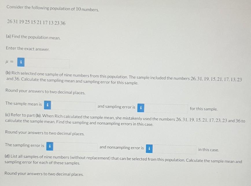 Solved Consider the following population of 10 numbers. 2631 | Chegg.com
