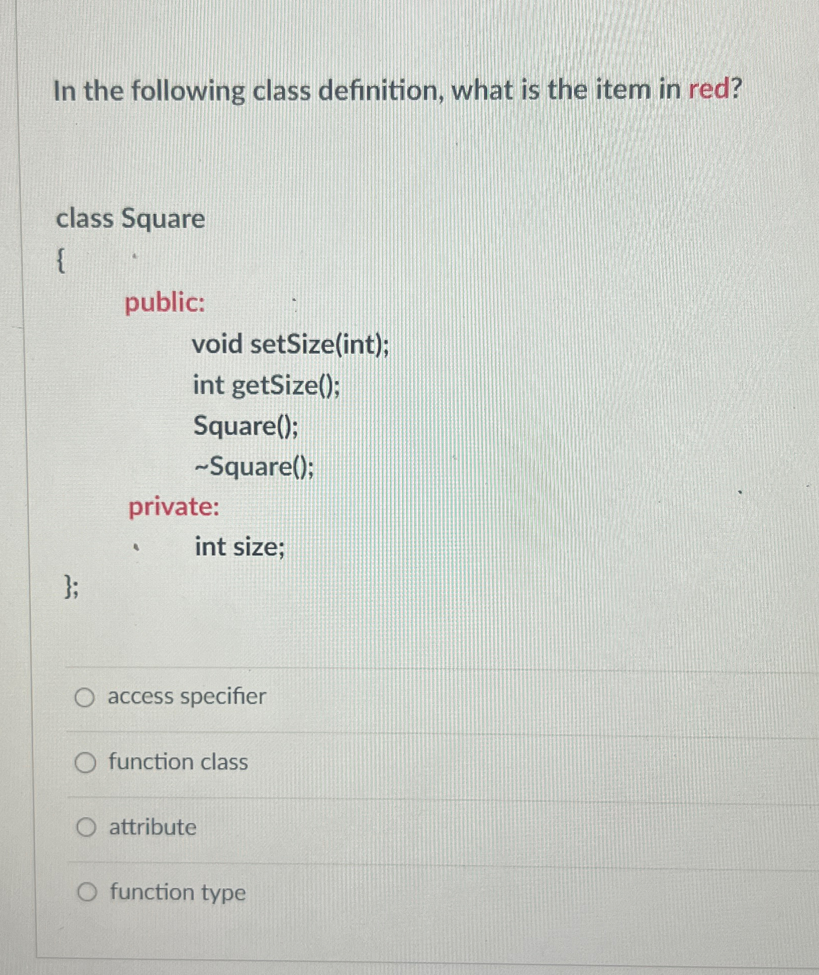 In the following class definition, what is the item | Chegg.com