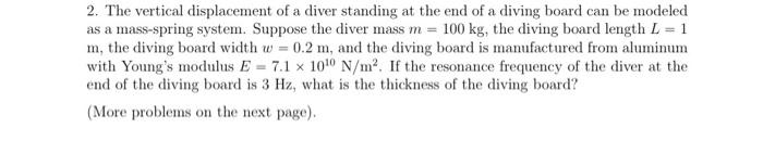 Solved 2. The vertical displacement of a diver standing at | Chegg.com