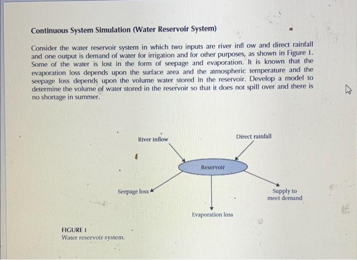 Continuous System Simulation (Water Reservoir System) | Chegg.com