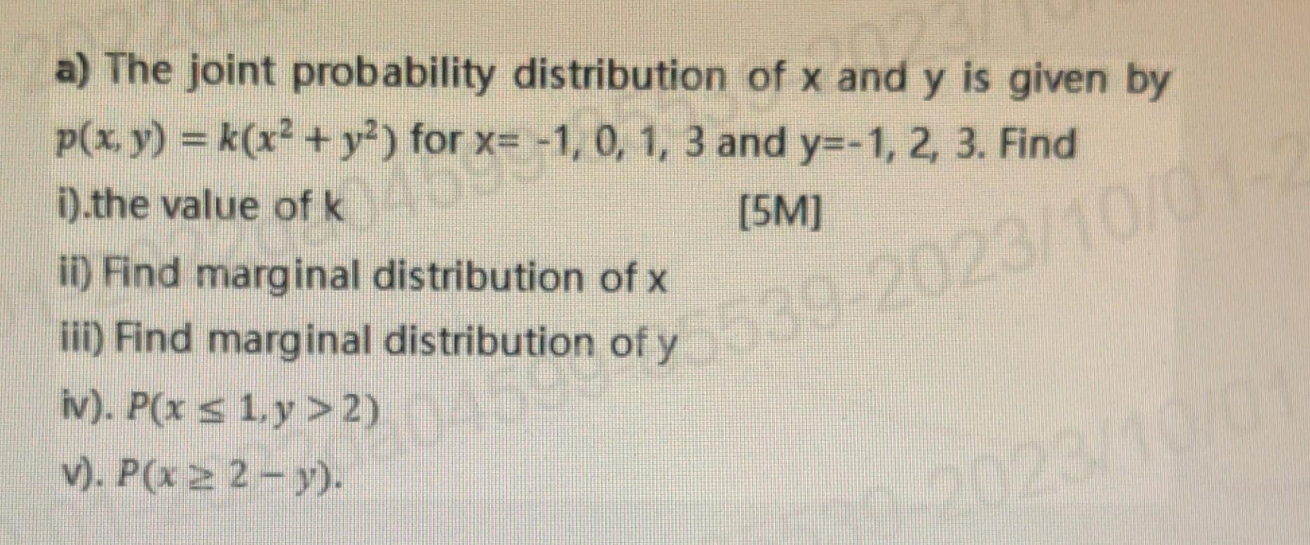 Solved a) The joint probability distribution of x and y is | Chegg.com