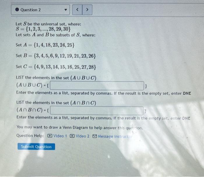 Solved Let S be the universal set, where: | Chegg.com