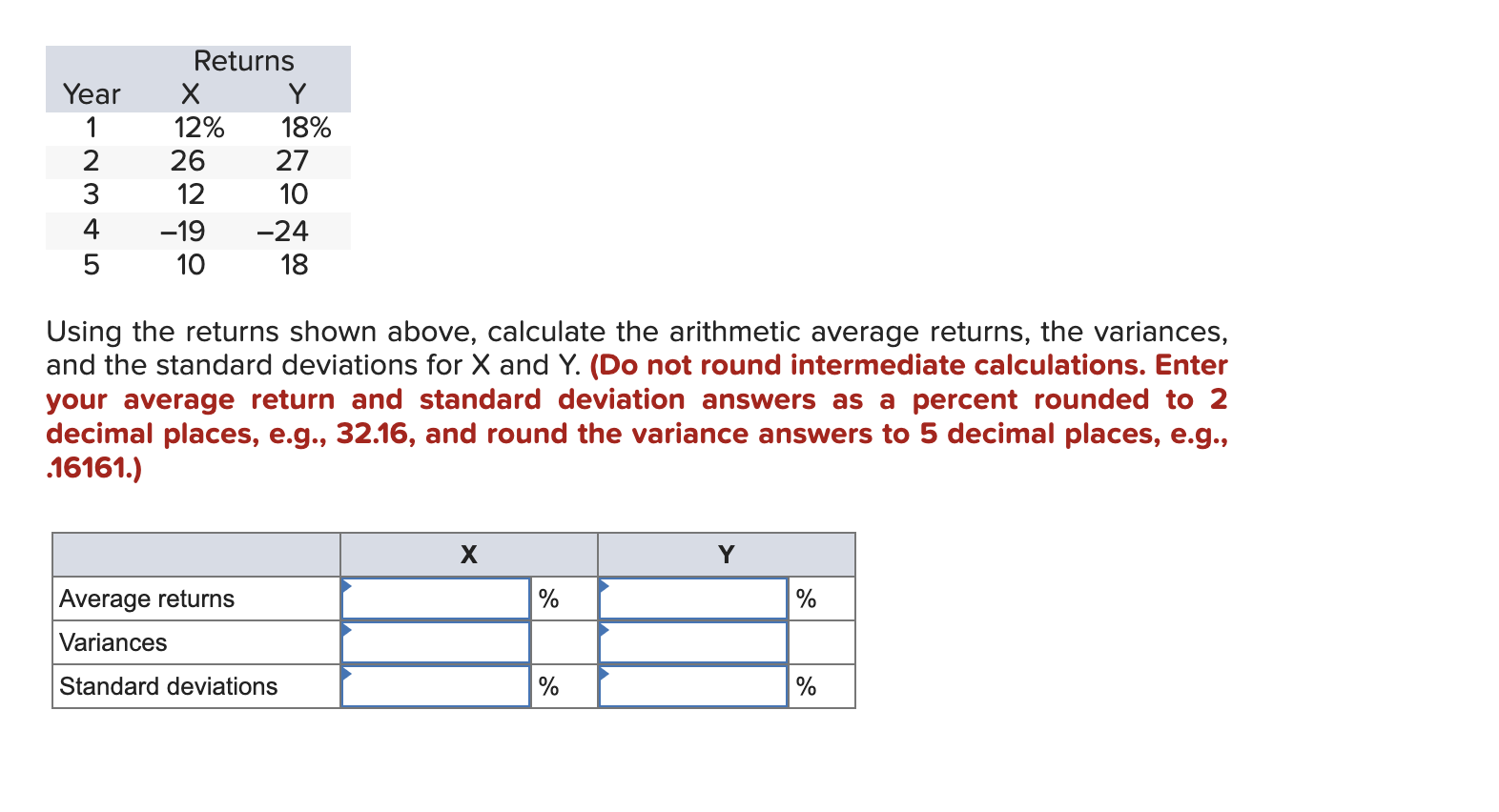 Solved Using the returns shown above, calculate the | Chegg.com