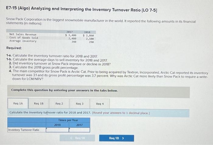 Solved E7-15 (Algo) Analyzing and Interpreting the Inventory | Chegg.com