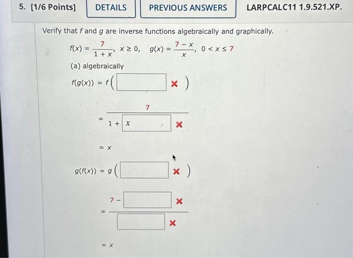 Solved Verify that f and g are inverse functions | Chegg.com