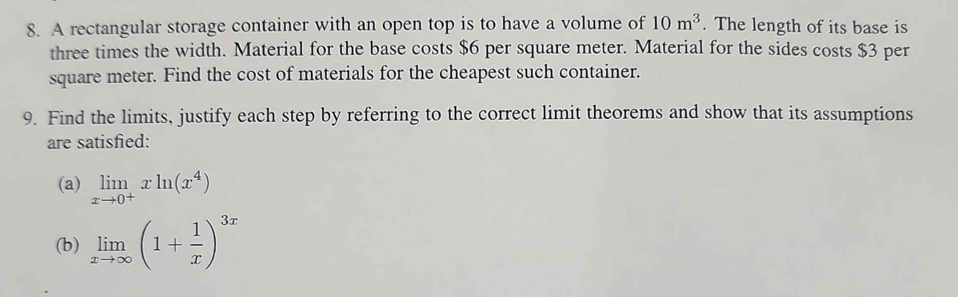 Solved 8. A rectangular storage container with an open top | Chegg.com