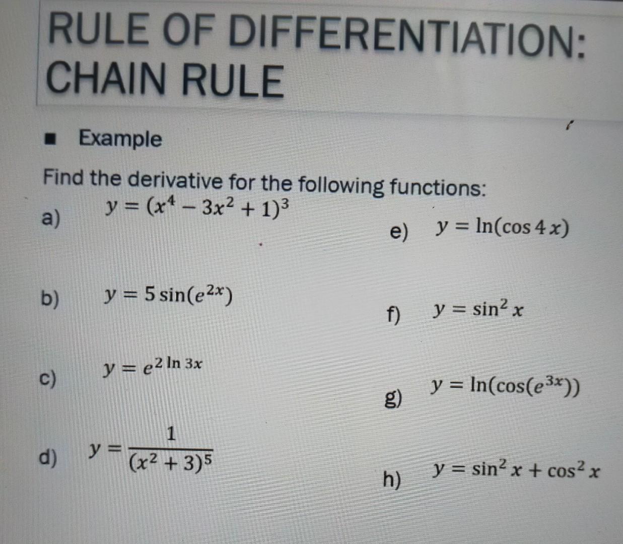Solved RULE OF DIFFERENTIATION: CHAIN RULE Example Find the | Chegg.com Solved RULE OF DIFFERENTIATION: CHAIN RULE Example Find the | Chegg.com