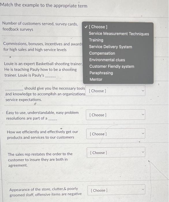 Match the example to the appropriate term Number of | Chegg.com