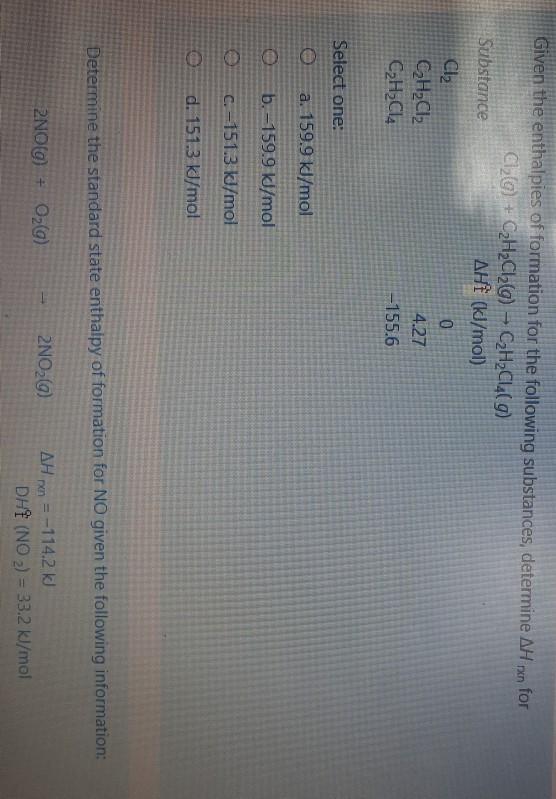 Solved For Given The Enthalpies Of Formation For The