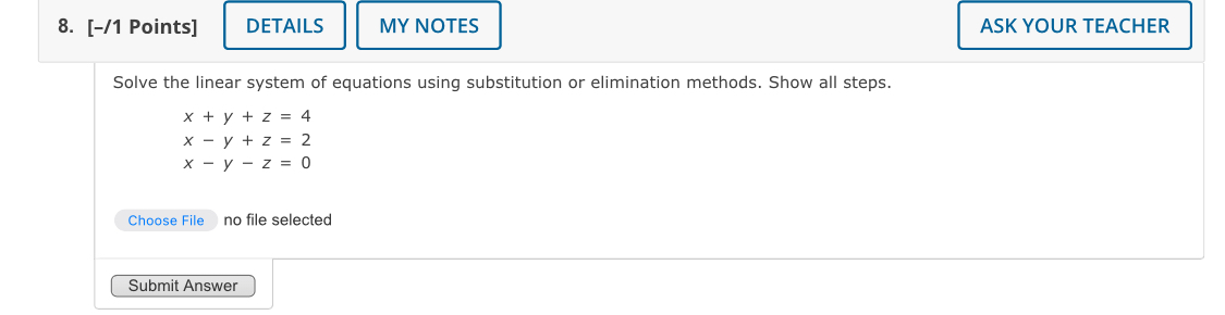 Solved [-/1 ﻿Points]Solve the linear system of equations | Chegg.com