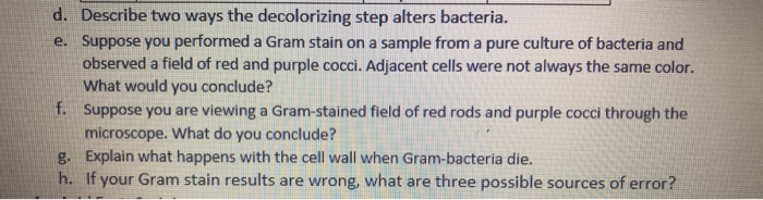 Solved d. Describe two ways the decolorizing step alters | Chegg.com