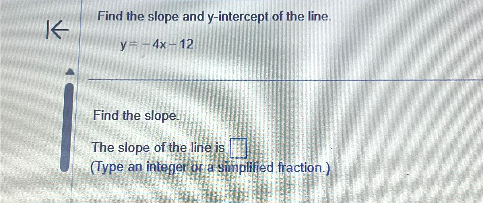 Solved Find the slope and y-intercept of the | Chegg.com