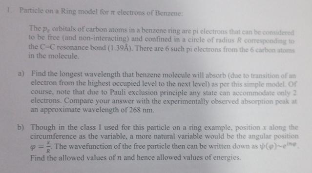 Solved Particle on a Ring model for π ﻿electrons of | Chegg.com