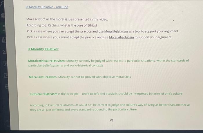 Make a list of all the moral issues presented in this | Chegg.com