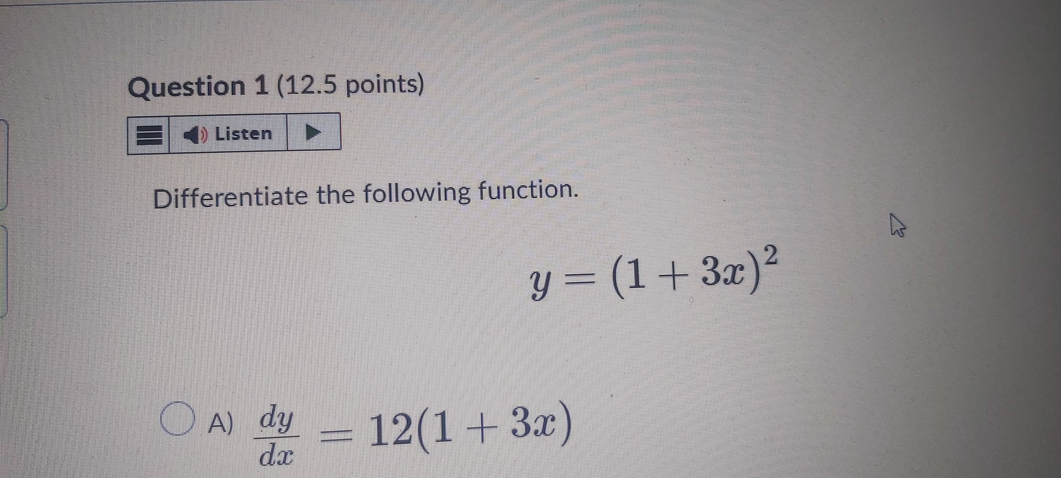Solved Question 1 (12.5 ﻿points)Differentiate the following | Chegg.com