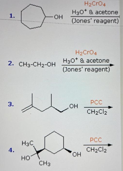 Solved 2. CH3−CH2−OH (Jones’ reagent) H3O+8 acetone 3. 4. | Chegg.com