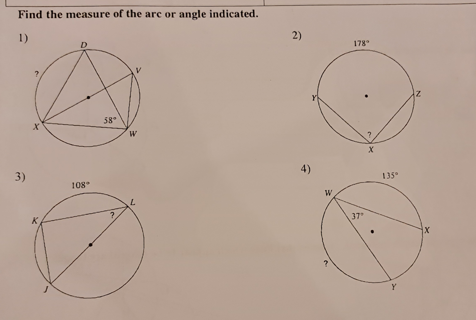 Solved Find the measure of the arc or angle indicated. for | Chegg.com