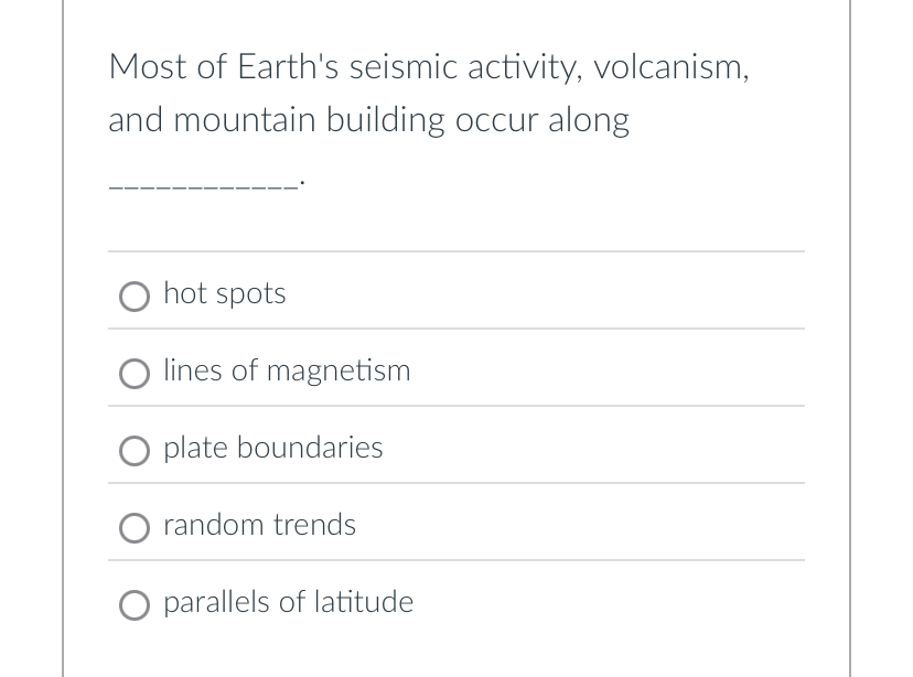Solved Most of Earth's seismic activity, volcanism, and | Chegg.com