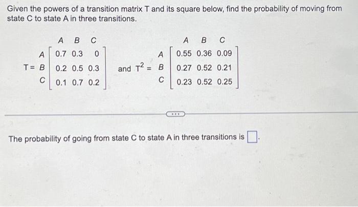 Solved Given the powers of a transition matrix T and its | Chegg.com