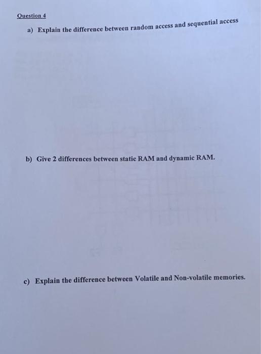 Solved Question 4 a) Explain the difference between random | Chegg.com