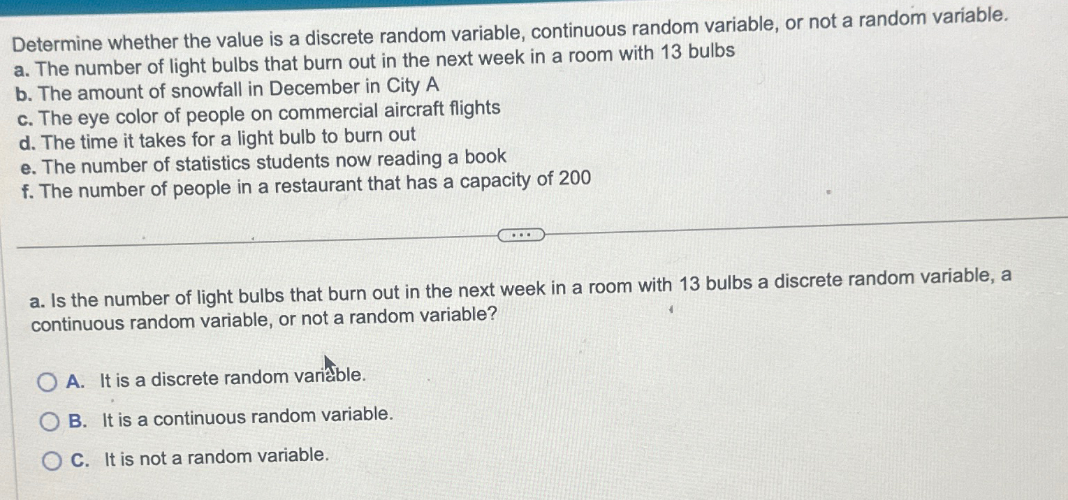 Solved Determine whether the value is a discrete random | Chegg.com