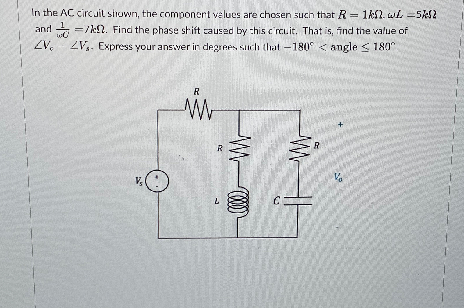 Solved In the AC ﻿circuit shown, the component values are | Chegg.com