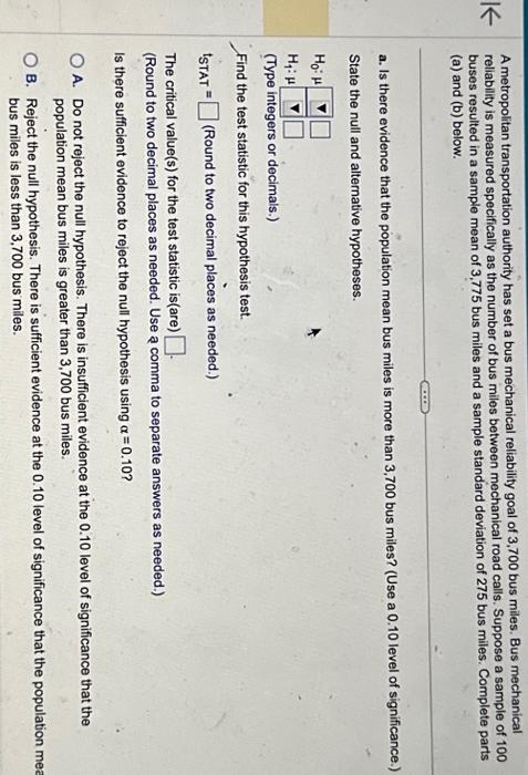 Solved A metropolitan transportation authority has set a bus | Chegg.com
