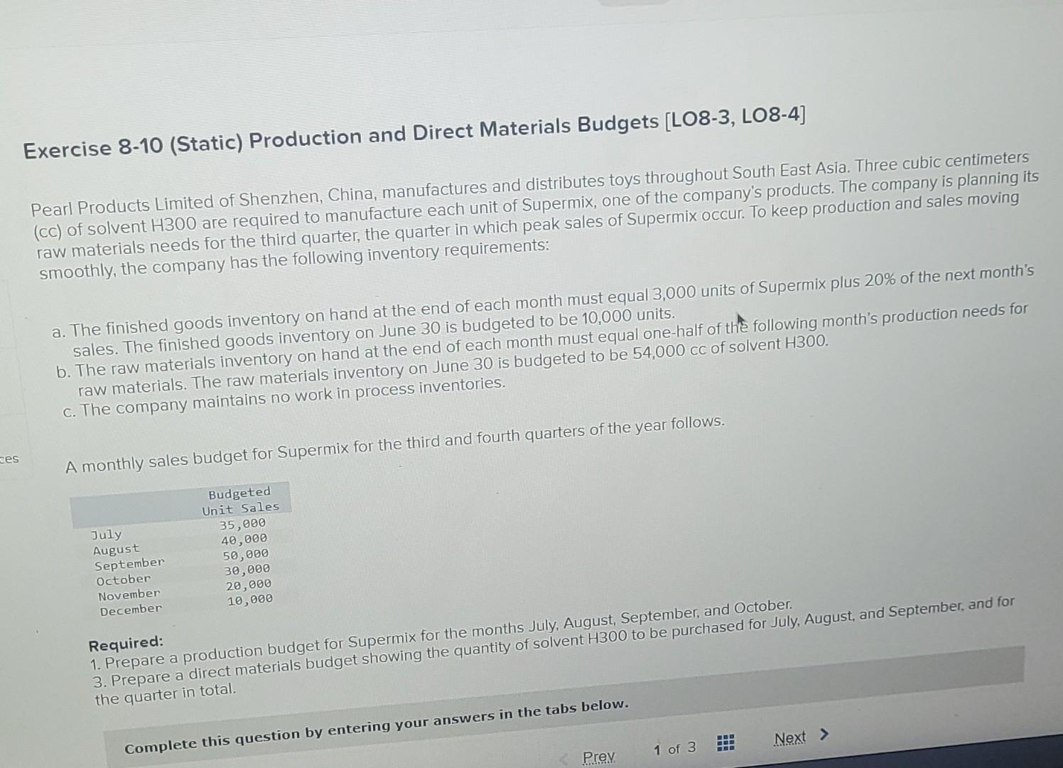 Solved Exercise 8-10 (Static) Production and Direct | Chegg.com Solved Exercise 8-10 (Static) Production and Direct | Chegg.com