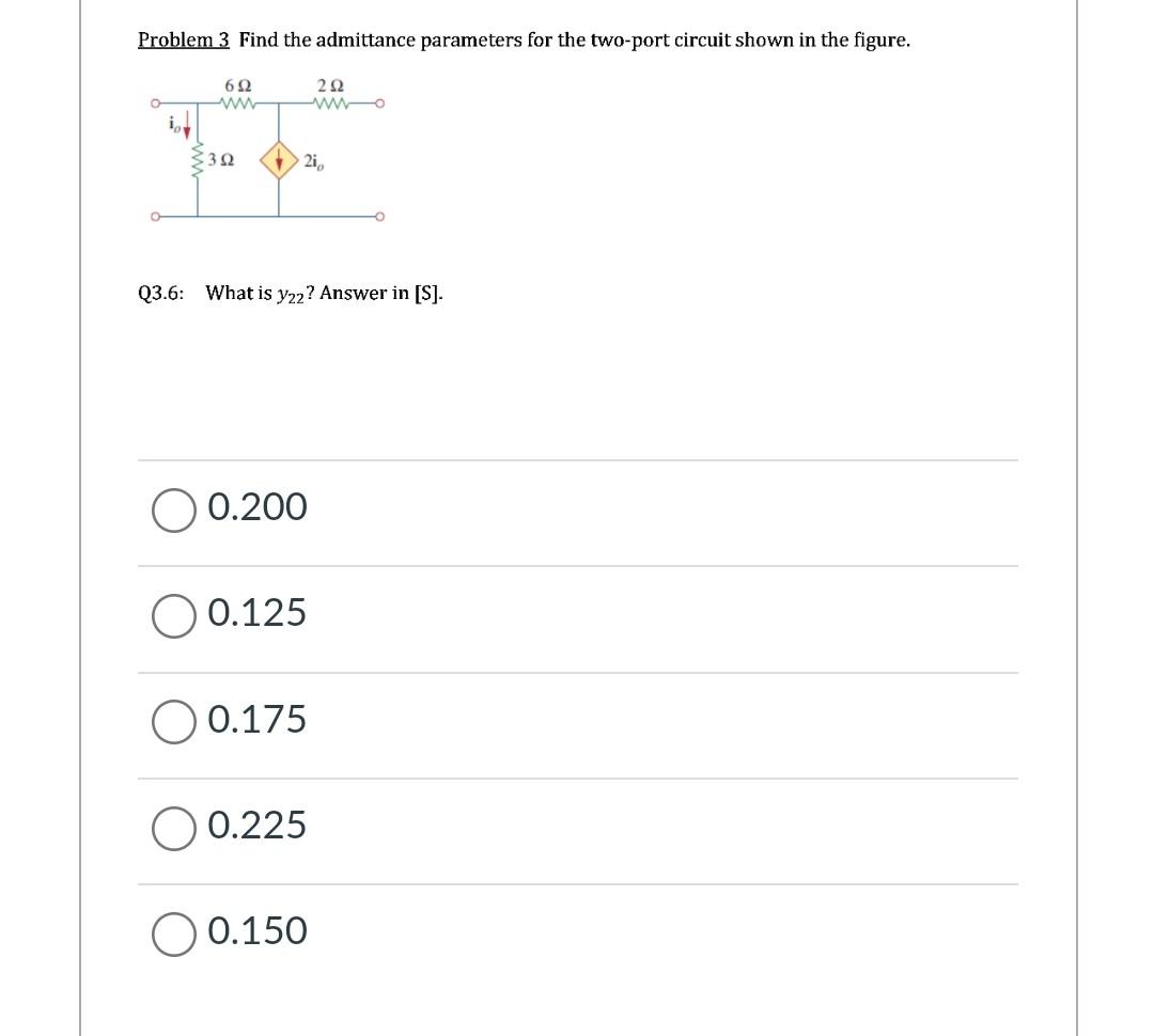 Solved Problem 3 Find the admittance parameters for the | Chegg.com