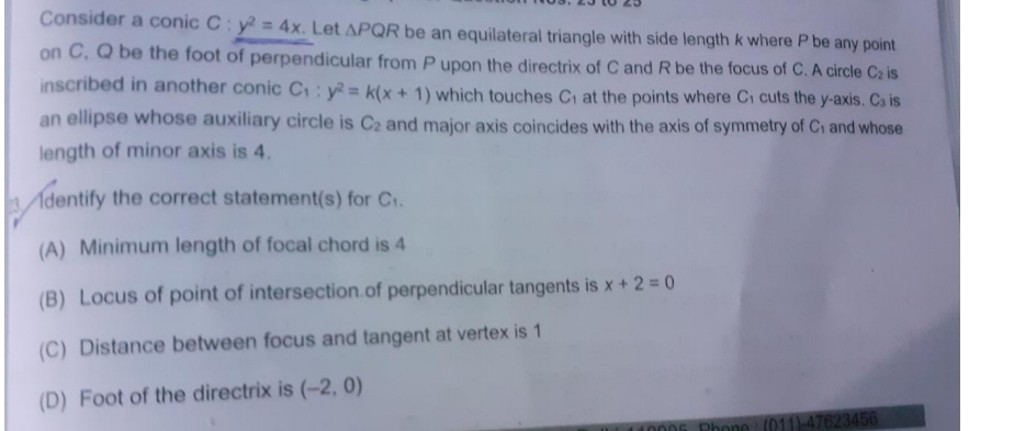Solved Consider a conic C:y2=4x. ﻿Let ????PQR ﻿be an | Chegg.com