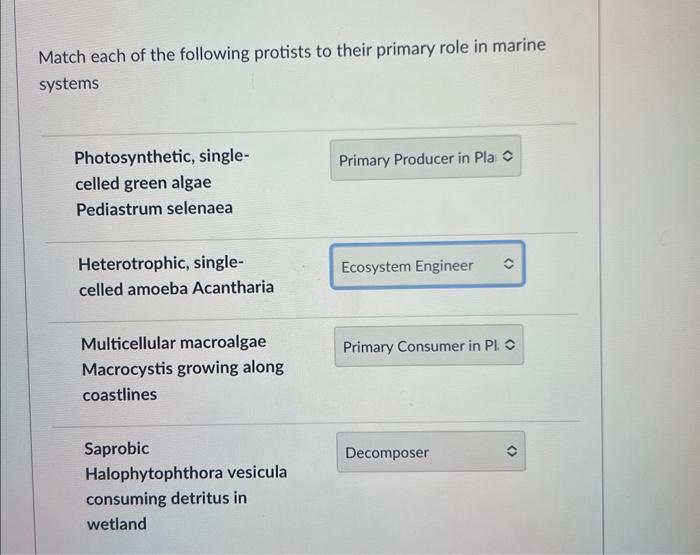 Solved Match each of the following protists to their primary | Chegg.com