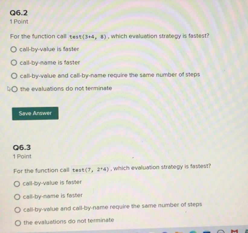 Solved For the function call test (2,3), which evaluation | Chegg.com