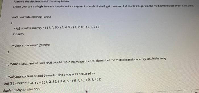 Solved Assume the declaration of the array below. a) can you | Chegg.com