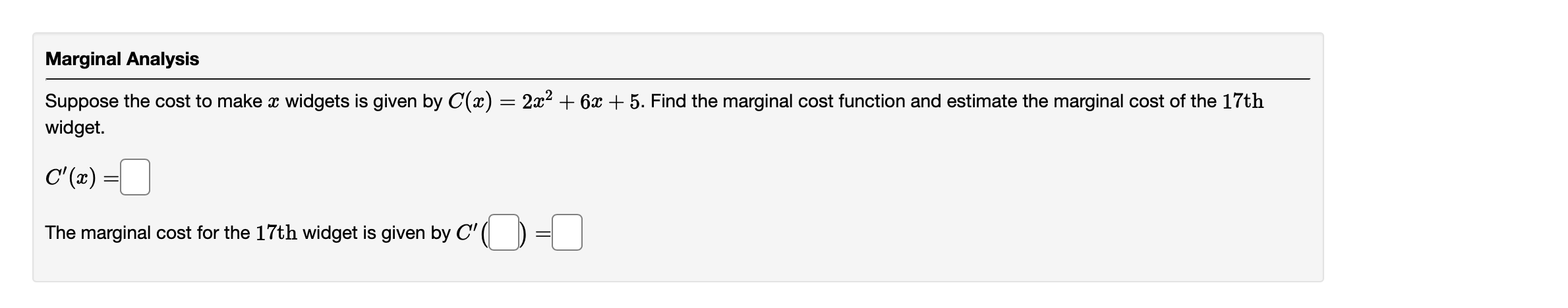 Solved Marginal AnalysisSuppose the cost to make x ﻿widgets | Chegg.com