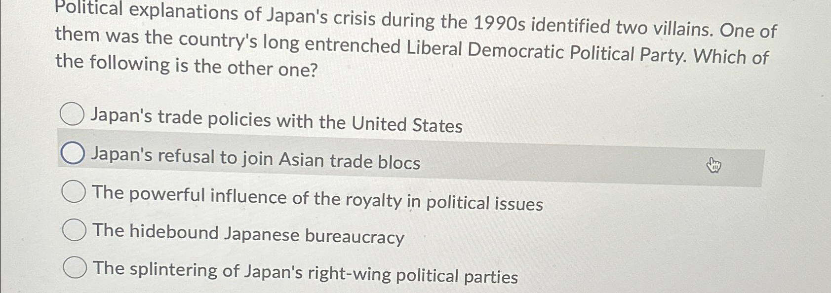 Solved Political explanations of Japan's crisis during the | Chegg.com