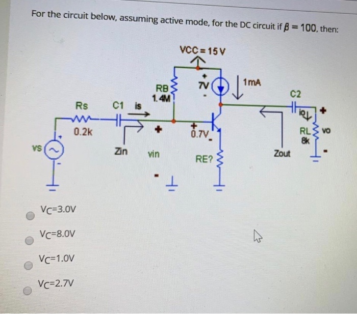 Solved For the circuit below, assuming active mode, for the | Chegg.com