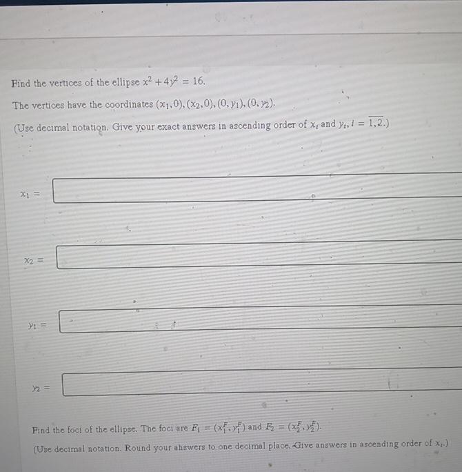 Solved Find the vertices of the ellipse x2+4y2=16The | Chegg.com