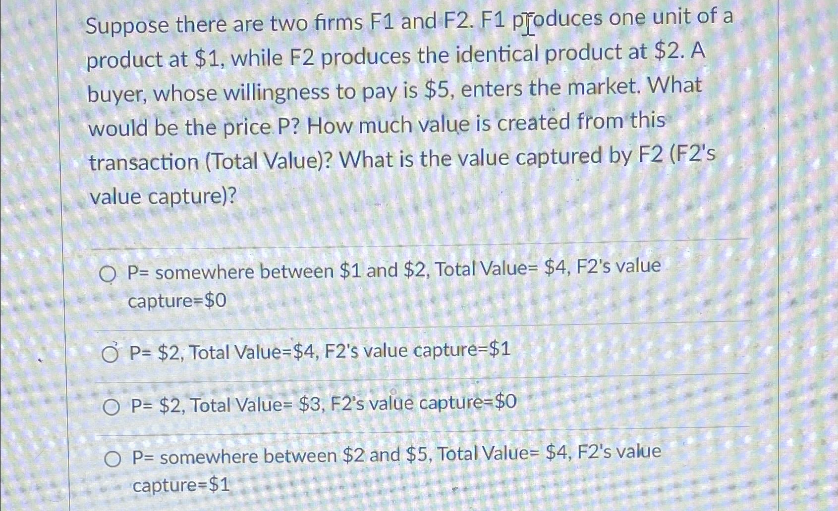 Solved Suppose there are two firms F1 ﻿and F2. ﻿F1 ﻿p]oduces | Chegg.com