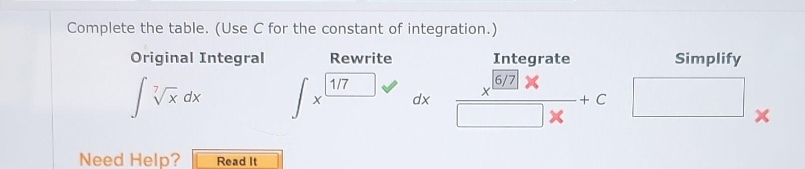 Solved Complete the table. (Use C for the constant of | Chegg.com